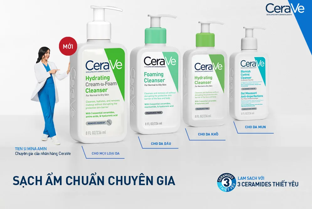 CeraVe Core Facial Cleansers – Sạch dịu nhẹ, phục hồi da